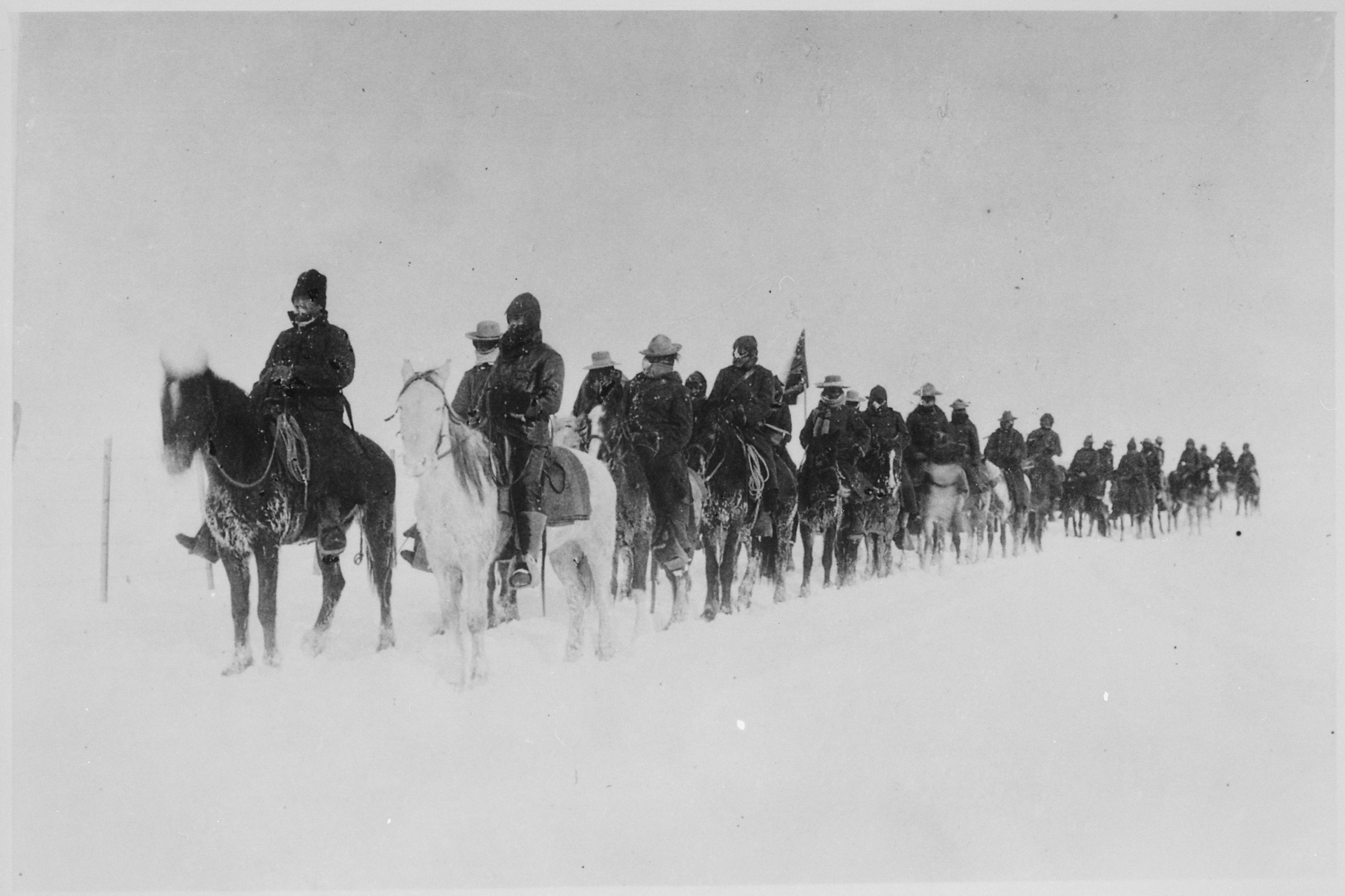 A photograph of the Seventh Cavalry at Pine Ridge returning from the ...